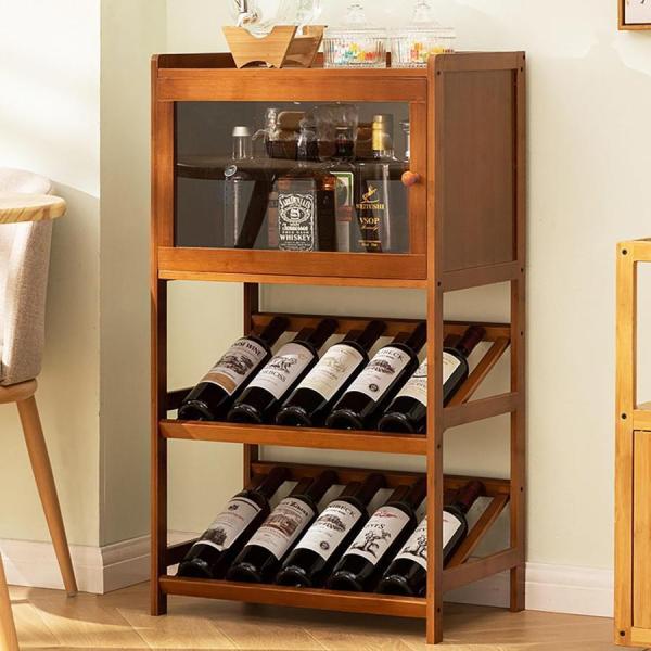 竹製酒 棚 収納コンパートメント付き お酒 棚 ボトルラック ワインラックワイン収納ラック ウイスキー 棚 お酒収納ラック 酒類貯蔵ロッカー 大容量 多く瓶サイズ