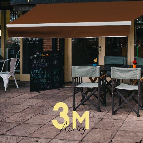 【発売日：2019年03月25日】オーニングテント 3M 張出 2m 巻き取り式 防水 格納式 手動 白フレーム こげ茶色 ブラウン 折りたたみ 折り畳み 伸縮 日除けテント 日除けシェード サンシェード スクリーン 日よけ 雨よけ ベラン...