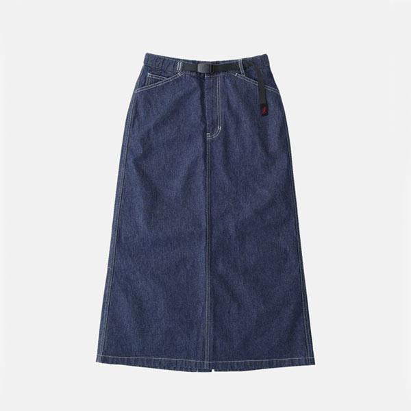 ■DESCRIPTIONしっかりした質感でハリコシのある、環境配慮エココットンを使用した11オンスデニムを使用した、踝丈のマキシレングススカートは、ホワイトステッチでフレッシュな印象です。5pocketデザインでAラインシルエット、深めのス...