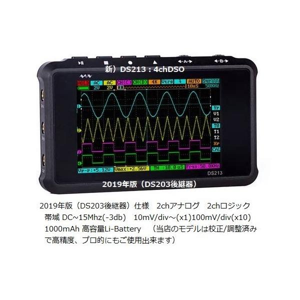 新商品DS213：超小型アナログ2ch+ロジック2ch　４チャンネル/quad仕様のデジタルストレージオシロスコープ（従来のDS203の後継機）計測仕様が約2倍のレスポンス・15Mhzへと良くなっています。感度も10mV/divへ改善。当店...