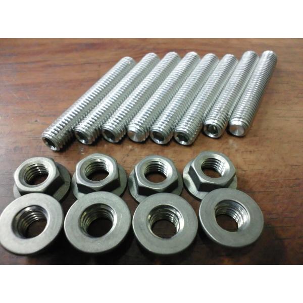 油冷GSXR 1100・750　他汎用のマフラー取付用ステンレススタッドボルト＋チタンナットセット1台分です。仕様ステンレスM8　スタッドボルトX8個M8ｘ50ｍｍチタンナットM8X8個　M8名マフラー・マフラーフランジ形状やスタッドボルト...