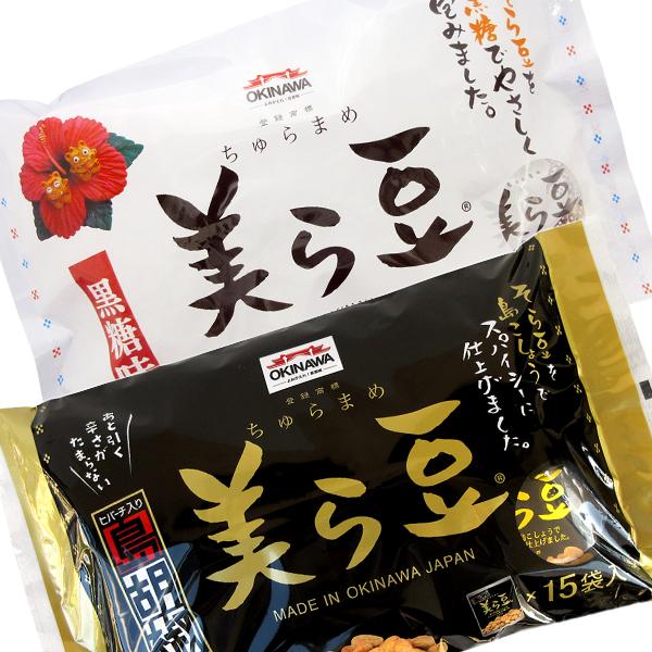 商品名：美ら豆種類：黒糖味/島胡椒味内容量：150g(10g×15袋)賞味期限：製造日より180日保存方法：高温や直射日光を避けて保存してください原材料：[黒糖味]そら豆（国内製造）、寒梅粉（コンスターチ、うるち米）、黒蜜、砂糖、加工黒糖、...