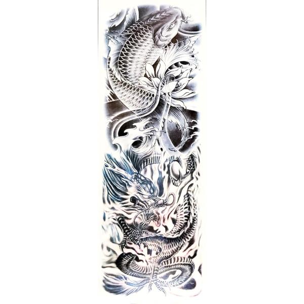 □台紙サイズ□約48cmx約17cm実際に貼る時は商品本体画像とは反転します。（使用例の画像は反転した結果です。）※商品画像の色味は画面でみた場合と実際は多少の色差が生じる場合がございます。腕全面を大迫力に演出する、大型サイズのタトゥーシー...