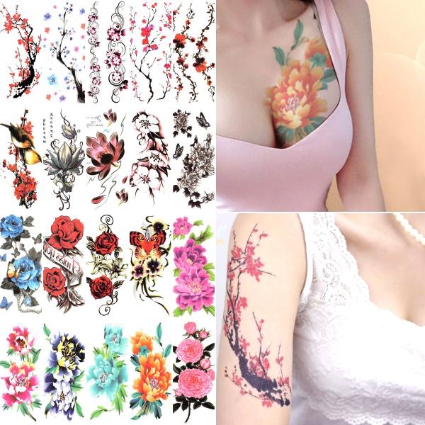 □台紙サイズ□約21cmx約10cmとても鮮やかな色使いで、腕や脚がとても映える花のデザインです。ファッションとしてもしっかり主張し楽しめる、中型サイズのタトゥーシールです。水でぬらして貼るタイプです。誕生日、結婚式、ウェディングパーティー...