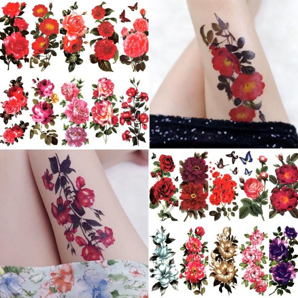 □台紙サイズ□約21cmx約10cmとても鮮やかな色使いで、腕や脚がとても映える花のデザインです。ファッションとしてもしっかり主張し楽しめる、中型サイズのタトゥーシールです。水でぬらして貼るタイプです。誕生日、結婚式、ウェディングパーティー...