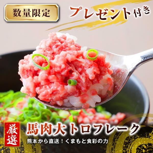 ※また商品ご購入の方に100gの馬肉 大とろフレーク をプレゼントさせていただきます。（在庫がなくなりプレゼント企画を終了させていただきます。）【商品名】馬肉大とろフレーク（プレゼント企画中）【内容量】計1kg (100g×10パックもしく...
