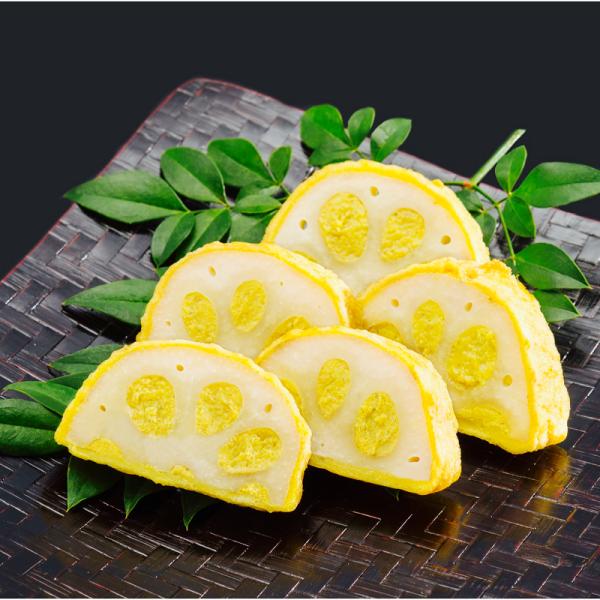 商品名：国産の蓮根にこだわった くまもとの冷凍からし蓮根原材料：蓮根（国産).みそ、小麦粉、からし、コーンスターチ、水飴、植物油、香辛料/ソルビット、pH調整剤、調味料(アミノ酸等).保存料(ソルビン酸K).着色料(うこん、クチナシ、ピタミ...