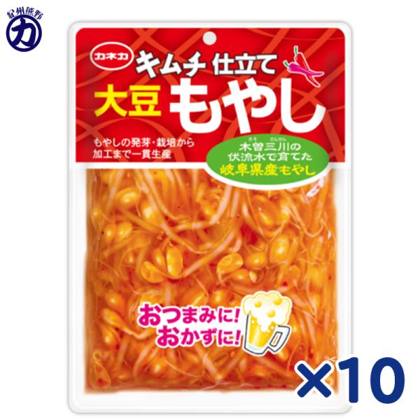 【イチビキ】＜カネカ＞ 大豆もやし キムチ仕立て 195g●自社工場で栽培した岐阜県産の大豆もやし使用。●キムチ風の味付けで、歯ごたえよく仕上げました。●そのままおつまみや、ラーメンやサラダのトッピングにも。・注意事項・・リニューアルなどに...