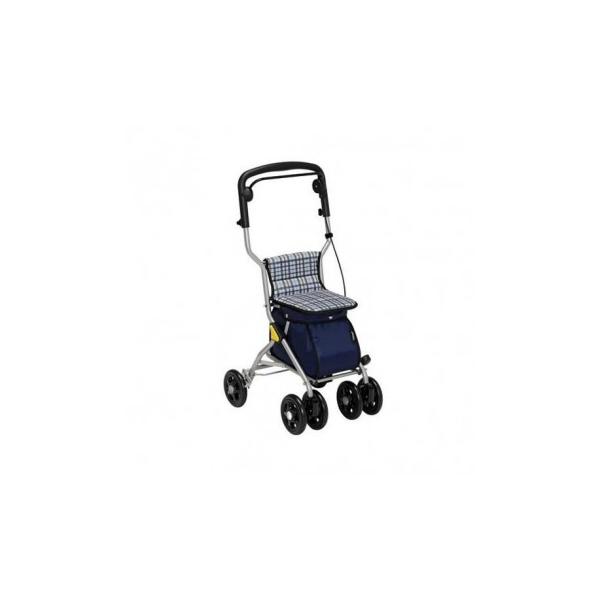 本体幅はスリムで、ほどよく荷物が入るバッグを備えたミドルタイプのシルバーカー。本体幅43cmとスリムなので、狭い道、店内でもスイスイ進めます。ほどよく入るバッグはお買い物にも便利です。足元のストッパーを踏むと、駐車ブレーキが掛かります。