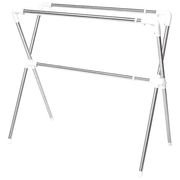 ●屋内・外のどちらでも使用可能。●さびにくい丈夫なステンレス製。●伸縮式で洗濯の量に合わせて調整が可能。●組立簡単。工具不要で組立可能。■使用時サイズ：幅120〜203×奥行66×高さ115cm■有効幅：87〜171cm■収納時サイズ：幅1...