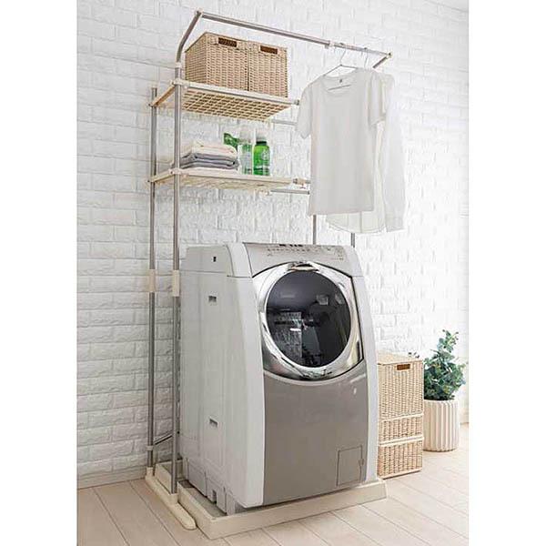 ●棚は奥行ワイドメッシュ棚(上下高さ調整可能)●幅は洗濯機のサイズに合わせて調整可能●仮掛けバーを採用■サイズ(約)：幅700〜910×奥行620×高さ1850mm■重量(約)：4.6kg■耐荷重(約)：全体で10kgまで(各棚5kgまで、...