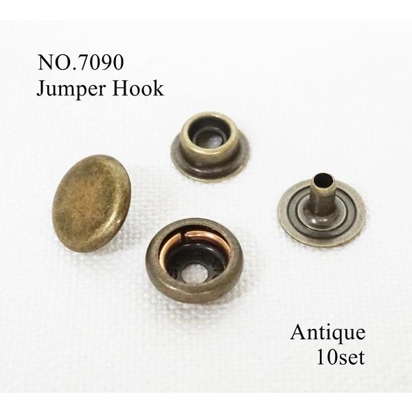〇素材　鉄〇カラー　アンティーク(AG)〇サイズ　頭: 直径9.6mm 足3mm- 足: 4.5mm　画像参照〇個数 ４つ組を１０セットNO.7090番の日本製(HATO)のジャンパーホックです。頭径が9.6mmとジャンパーホックでは一番小...