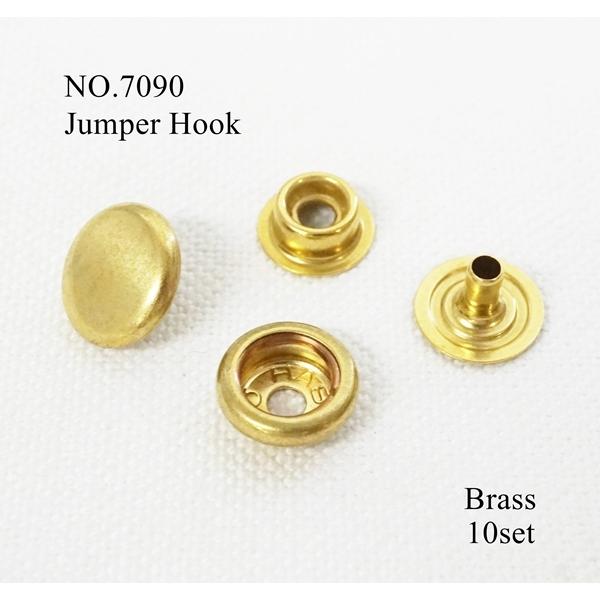 〇素材　真鍮〇カラー　真鍮色(生地色)〇サイズ　頭: 直径9.6mm 足3mm- 足: 4.5mm　画像参照〇個数 ４つ組を１０セットNO.7090番の日本製(HATO)のジャンパーホックです。頭径が9.6mmとジャンパーホックでは一番小さ...