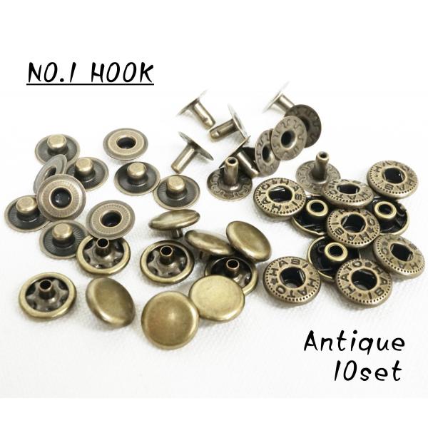 サイズ：頭-直径9.6mm 頭部分の足の長さ2.5mm, ホソ-長さ6mm, バネ-直径10mm, ダボ-直径9mm 素材：鉄色：アンティーク(やや薄めの色目です)個数：１０個頭、バネ、ダボ、足の4つ組の10個セットとなります。【HATO】...