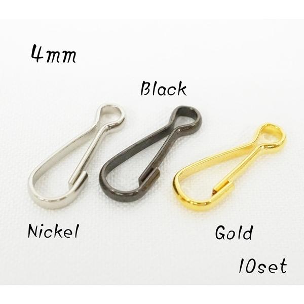 〇素材　真鍮〇カラー　ニッケル、ゴールド、ブラック〇サイズ　内径4mm　(画像を参照)〇個数　１０個ミニナスカンです。キーケスや小物、キーホルダーなどのぜひお使い下さいませ。
