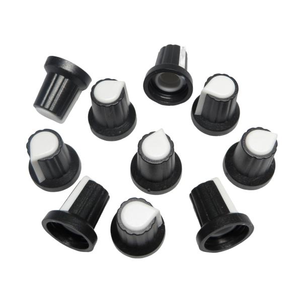 注文数1で100個です。つまみ先端部直径11mm 軸径6mmローレット適合。