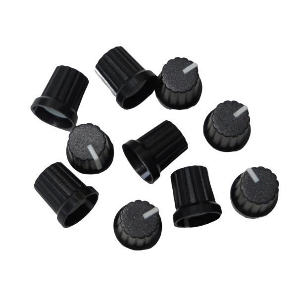 注文数1で10個です。つまみ先端部直径11mm 軸径6mmローレット適合。