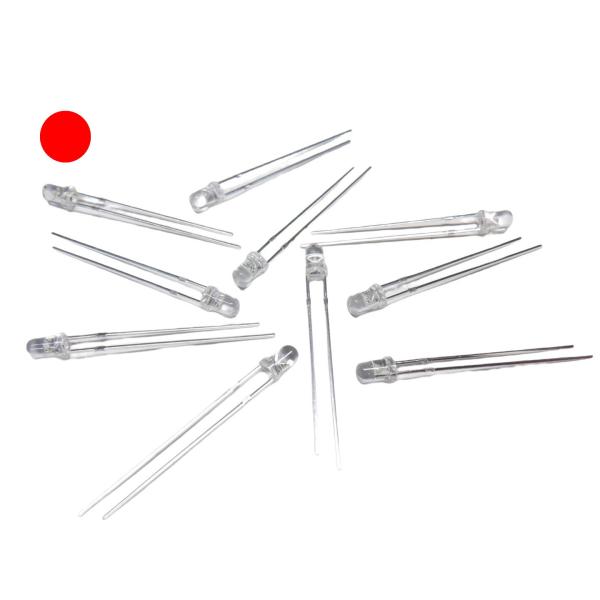 注文数1で10個です。IV:2500mcd 波長:620-630nm 半減角:30° VF:1.8V-2.6V IF:20mA