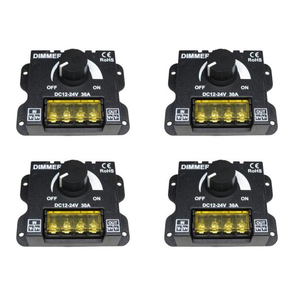 単価は4個あたりです。LEDテープライトなどの光量を自由に変更できるボリューム式の調光器です。入力電圧: DC12V-24V入力電流: 30A以下明るさ調節可能範囲: 0-100％消費電力: 0.1W未満使用温度: -20-70℃サイズ: ...
