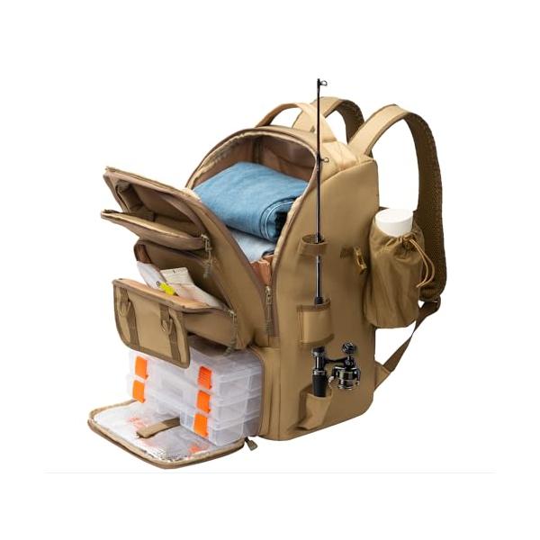 Modernイエロー/-/釣り用バックパック-Khaki・Color:イエロー・多機能で広々とした収納この釣り用タックルバックパックは、アウトドア愛好者に最適な収納ソリューションを提供します。複数のコンパートメント、ポケット、調整可能な仕切...