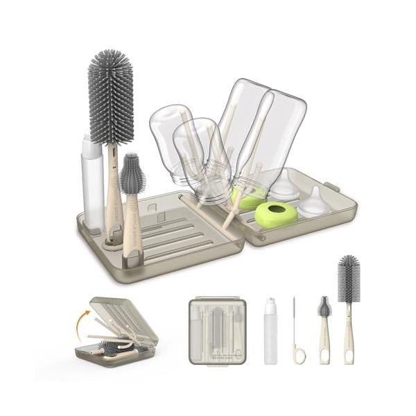 透明なコーヒー色/標準サイズ/M9NEW・Color:透明なコーヒー色・この6-in-1哺乳瓶洗い旅行セットには、哺乳瓶ブラシ、乳首ブラシ、ストローブラシ、ソープディスペンサー、哺乳瓶ラック、収納ボックスが含まれており、哺乳瓶洗浄と乾燥をこ...