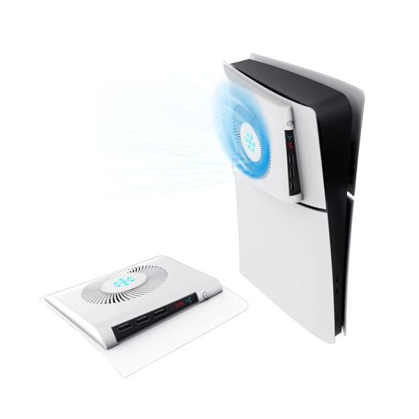 白/-/TM-5435A・Model:TM-5435A・新しい世代な新型PS5側面放熱吸入式クーリングファン、通常のファンの3倍の風がある。新型PS5 Slim コンソールが過熱するのを効果的に防ぎ、消費電力を減らし、新型PS5 SLIM ...