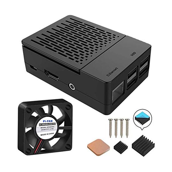 ブラック/-/-・Color:ブラック・トップカバーを取り外すことで簡単に組み立てることができます; Raspberry Pi4用  ASIN：B07XCZCNFF・ラズベリーパイの熱放散用冷却ファン付き・より良い放熱のためのヒートシンクを...
