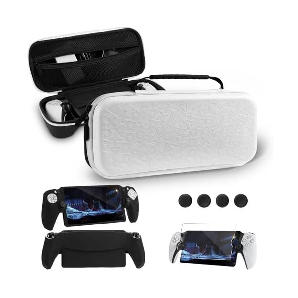 白色/-/FLPB01・パッケージ個数:1・8 in 1 収納ケースPS Portal 用 ケース アクセサリー セット内容: playstation portal 用 ポータブル ケース 1枚+シリコン保護カバー 1枚*1+クリーニングペ...