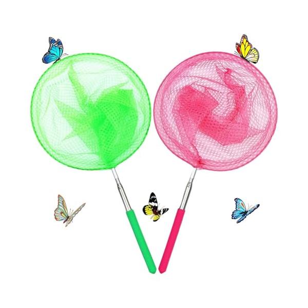 グリーン+ピンク/-/f1・Color:グリーン+ピンク・パッケージ個数:1・商品仕様セット内容：虫取り網2枚セットです、サイズ：最短時長さ：34.5cm；最大時長さ：80cm；網直径：18cm。・材質柔らかくて丈夫な素材で作られたネット、...