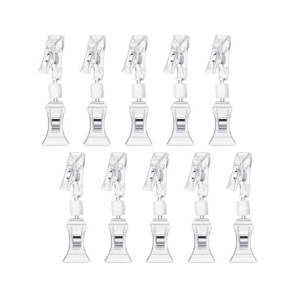 透明/-/-・商品仕様：クリップホルダー 10個セット、サイズ：高さ11cm 幅2.5cm、色: 透明、円筒形のオブジェクト、プレート、角パイプ、パーティション、丸パイプなどに適しています。人気商品やチラシ、看板などの簡単な設置が効果的に表...