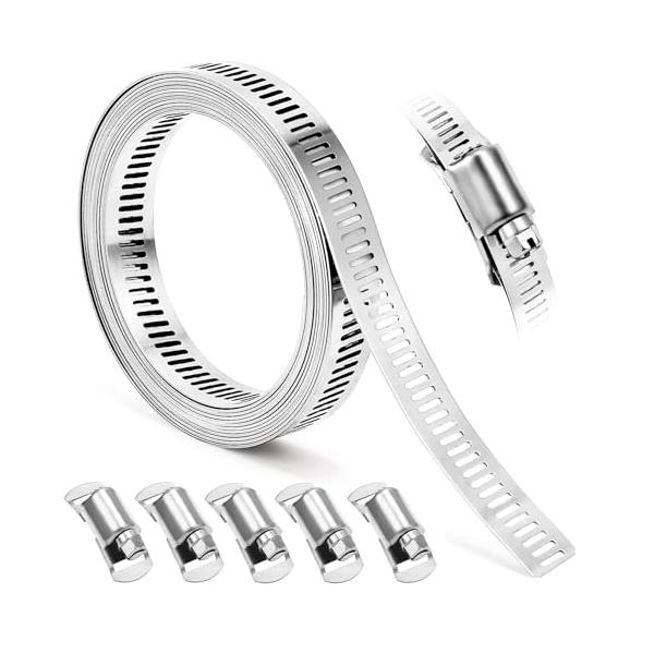 -/-/2407JJ25011・商品の仕様パッケージ内容：ステンレスバンド、ファスナー5個が付属します。 ホースバンドのサイズ：長さ2ｍ、幅さ12.7mm、厚さ：0.6mm。ファスナーのサイズ：長さ45mm、幅さ16 mm、重さ：1個15g...