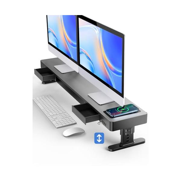 Black/-/-・Shape:デュアル モニター台・唯一無二の5-in-1 モニタースタンドイノベーティブな5-in-1デュアルモニタースタンドで、ワークスペースをアップグレードしましょう。この多機能なモニターライザーは、5つの実用的な機...