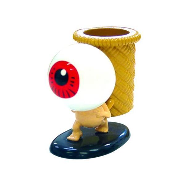 赤と白の縞/-/08105・ゲゲゲの鬼太郎目玉おやじのつまようじ入れ。デスクでは印鑑入れとしてもピッタリ・サイズ：約W30×H55×D50mm・素材：ポリレジン・つまようじ入り