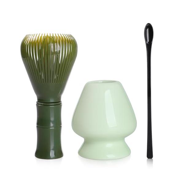 ジャパニーズグリーン/-/10TW-3V・1. 抹茶に最適なアクセサリーセット：a.抹茶筅（茶筅）1本：最高のクレマと泡立ちを実現します。b.スプーン1本：抹茶が落ち着いた後にかき混ぜます。c.磁器製の泡立て器1個：泡立て器を良好な状態に保...