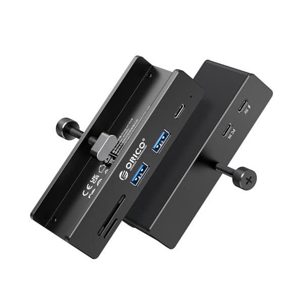 ブラック/-/ORICO-MH5PC-10-BK-BP-JP・Color:ブラック・クランプ固定式、省スペースクランプと10Gbps USB C ハブはネジで組み合わせる設計で、工具を使わずデスクやモニターに設置可能、省スペースのデザインで...