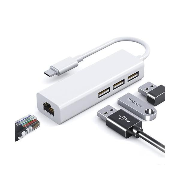 -/USB C LAN/-・4in1 USB Type-C ハブパソコンまたはデスクトップPCのUSB-Cから、3つのUSB-A 2.0規格対応し、有線LAN回線接続にも対応もできるように設計されています複数のHDD外付け、USBメモリ、ス...