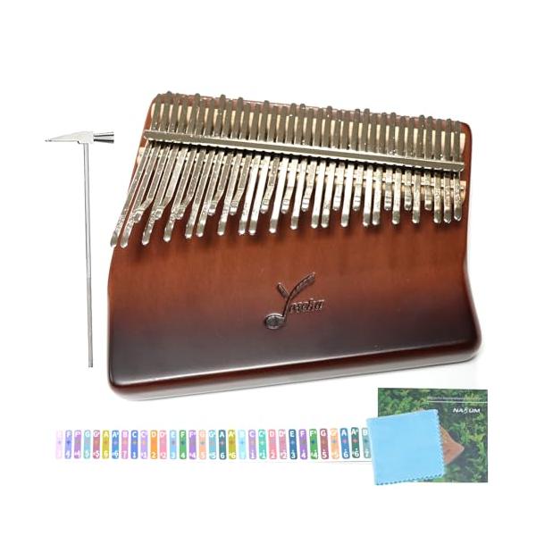 34鍵 グラデーション・ブラウン/34鍵 グラデーション・ブラウン/-・Color:34鍵 グラデーション・ブラウン・広い音域＆半音階可通常的な17キーと21キーカリンバと違い、本34キーカリンバは、ピアノの鍵盤の黒と白の音階のデザインを生...