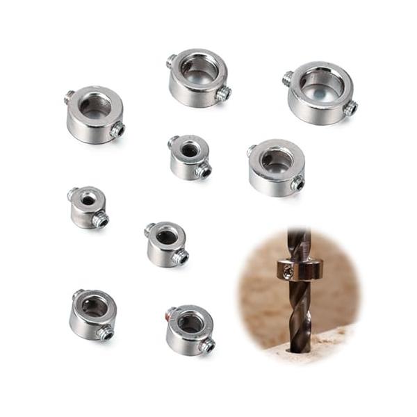 -/-/HJP-diandushuangluosi-9pcs・正確な位置決めと効率的な作業高級メッキダブルスクリュー3-12mm木工ドリル用に設計されたこのリミッティングリング位置決めリングドリルアジャスターは、各ドリル穴の正確な深さを確保...