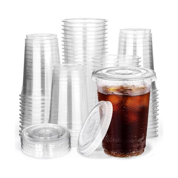 ミニマリスト92-12oz PETカップ-400ML（平蓋付） 50セット/400ミリリットル/aninako・Color:92-12oz PETカップ-400ML（平蓋付） 50セット・数量：フタ付きプラスチックカップ50個、フタ付きプラ...
