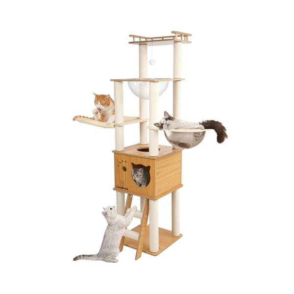 木目色/K41 幅40×奥行40×高さ155cm/MT-CK-MZ03・Size:K41 幅40×奥行40×高さ155cm・多機能デザイン幅50×奥行50×高さ155cmの木製キャットタワーは、爪とぎ・ジャンプ・キャットウォーク・ベッドをす...
