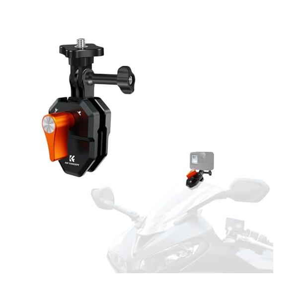 アクションカメラ用マウントオレンジ/-/-・Style:アクションカメラ用マウント・バイクのフロントガラスにしっかり固定・8mmまでの挟める幅 ノブ式ロック機構と両面強化シリコンパッドを採用。最大8mm厚のフロントガラス（ツアラー、スポーツ...
