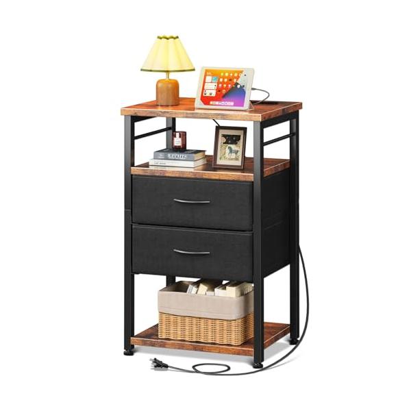 インダストリアルビンテージ&amp;ブラック/長さ40cm、幅30cm、高さ70cm/-・Color:ビンテージ&amp;ブラック・多機能なサイドテーブルソファサイドに置いてコーヒーを飲んで、ティータイムを快適に過ごせる。寝室でベッドサイド...