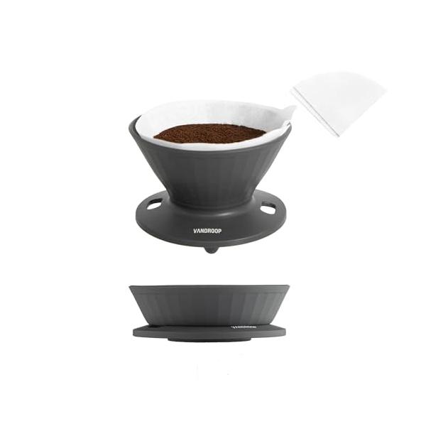 カジュアルグレー/-/GJ06・高品質素材: コーヒードリッパーは高品質の食品グレードのシリコンで作られています。 LFGB 認定シリコンは安全で長寿命です。 V60フィルターペーパー10枚が無料です。抽出容量は2?3カップで、2?3人で使...