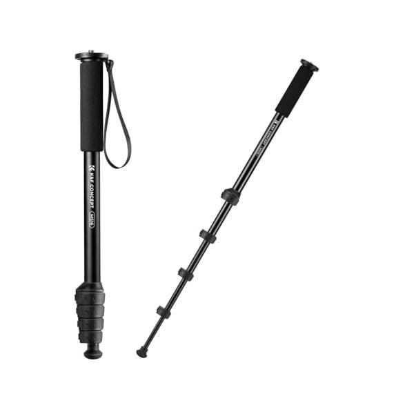 ブラック/-/-・パッケージ個数:1・カメラ一脚 K&amp;F CONCEPT 63インチ 頑丈なアルミ 5段伸縮可能 160cmトラベル一脚 デジタル一眼レフ/デジタル一眼レフカメラ/コンパクトカメラ用 リストストラップ付きMS16