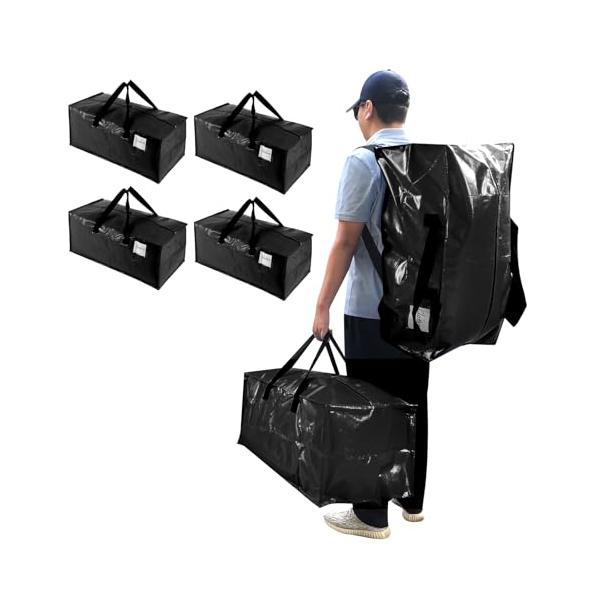 ブラック/4枚/引越しバッグ・Color:ブラックSize:4枚・耐久性 厚いです：引っ越しバッグ大容量は耐久性に優れた180GSMコーティングポリプロピレン編地で作られており、厚みがあり、頑丈で長持ちします。持ち手は幅広く厚みがあり、手や...