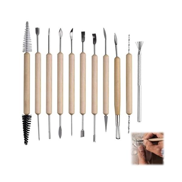 パッケージ個数:11・セット内容? 粘土彫刻 スパチュラ セット11点セット。粘土細工などを制作する際に役立つ粘土道具のセットです。とてもよく使う形の彫塑ぺらを揃えって、粘土で形を作る際に一本ずつカーブの角度を変えたり先端をやすりで 削って...