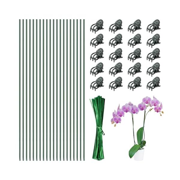 グリーン/-/301-67152・実用セット：??この植物支柱セットには、耐久性のある支柱20本、再利用可能な蘭用クリップ20個、緑色の結束バンド100本が含まれており、植物を支え、健全な垂直成長を促進するために必要なツールがすべて揃ってい...