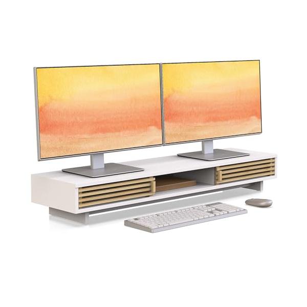 ホワイト/大型/-・Color:ホワイトSize:大型・人間工学設計＆肩と首の負担軽減デスクトップモニタースタンドにモニターを設置することで、高さ13.9cmまで調整可能。視線の高さに合わせ、首と脊椎を自然にまっすぐに保ちます。正しい姿勢を...