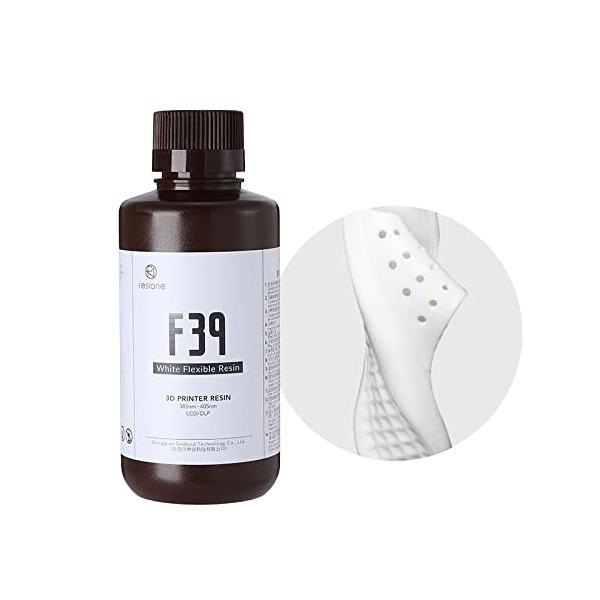 白/1000/F39-1000・Color:白・パッケージ個数:1・高伸び 耐引裂 破断伸び：255%、引き裂き強さ：47.2ＫＮ/ｍ。二次硬化後の造形物は、何度も曲げたり伸ばしたりしても折れませんでした。・ゴムのように柔らかいショア硬度：...