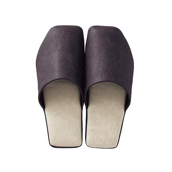 男女兼用ダークブラウン/-/-・Color:ダークブラウン・綺麗に揃えたくなるフェイクレザーのトイレスリッパ　内側がまっすぐなので、さっと脱いでも綺麗に揃えやすい。自然と揃えたくなるスリッパ。高級感のあるフェイクレザー素材。洗濯機で洗えるか...